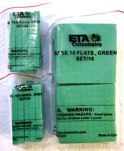 ETA Cuisenaire BASE TEN ~ 10 Flats & 40 Rods ~ Green Foam Manipulative ...