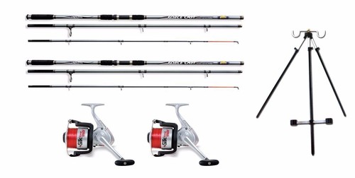 2 x 14 ft Lineaeffe Cast Beachcaster Sea Fishing Rods Silk Reels ...