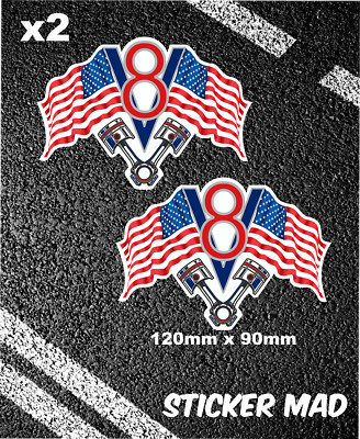 V8 AMERICAN FLAGS Stickers V8 Highway Pontiac Mustang Corvette Muscle ...