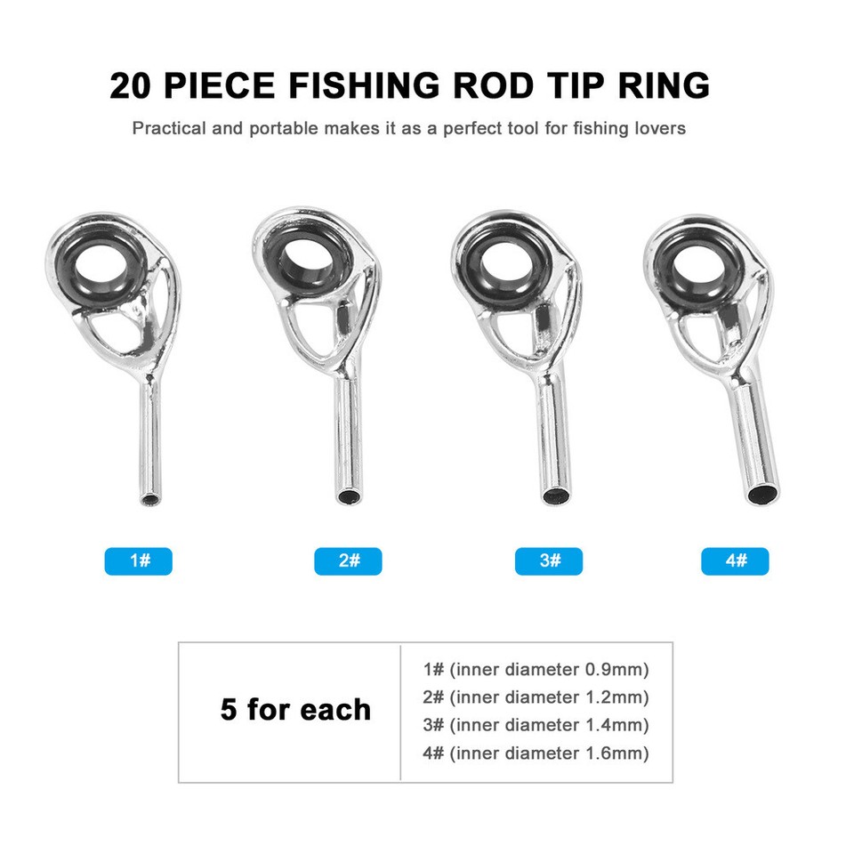 20PCS Fishing Rod Tip Stainless Steel Guides Rings Fishing Accessory ...