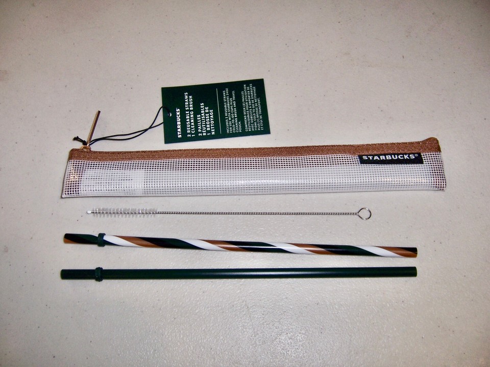 Brand New STARBUCKS Reusable Straws & Brush Set w/ Mesh Bag 24oz Venti ...