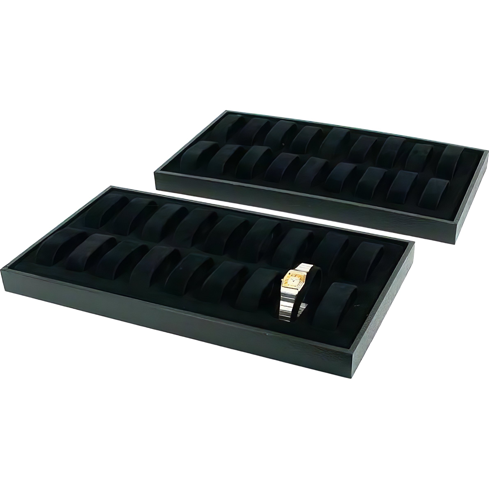 2Pc 18 Slot Black Faux Leather Watch Display Trays | eBay