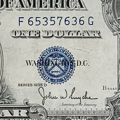 1935 D Silver Certificate Narrow 1 Dollar Bill Godless FR 1613N ...
