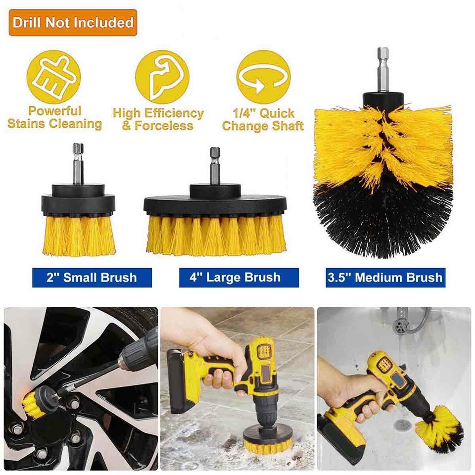 3 Pack Auto Detailing Drill Brush Set, Fit Tire, Car Mats, Floor Mat ...