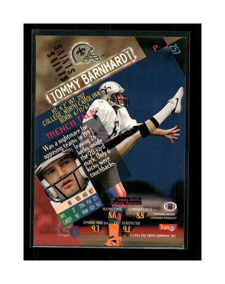 1994 Stadium Club #257 Tommy Barnhardt New Orleans Saints | eBay