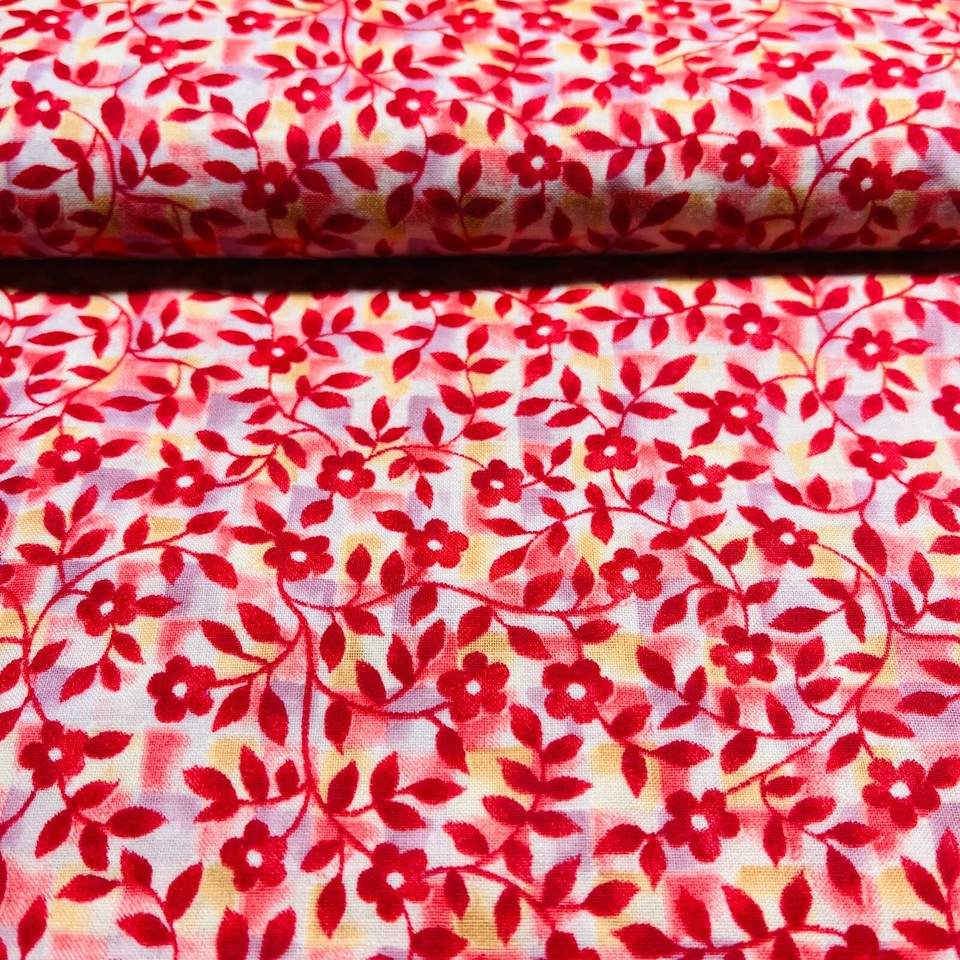 Visit Fabric Classic Cottons Flower Vines Gingham Fabric Calico Style ...