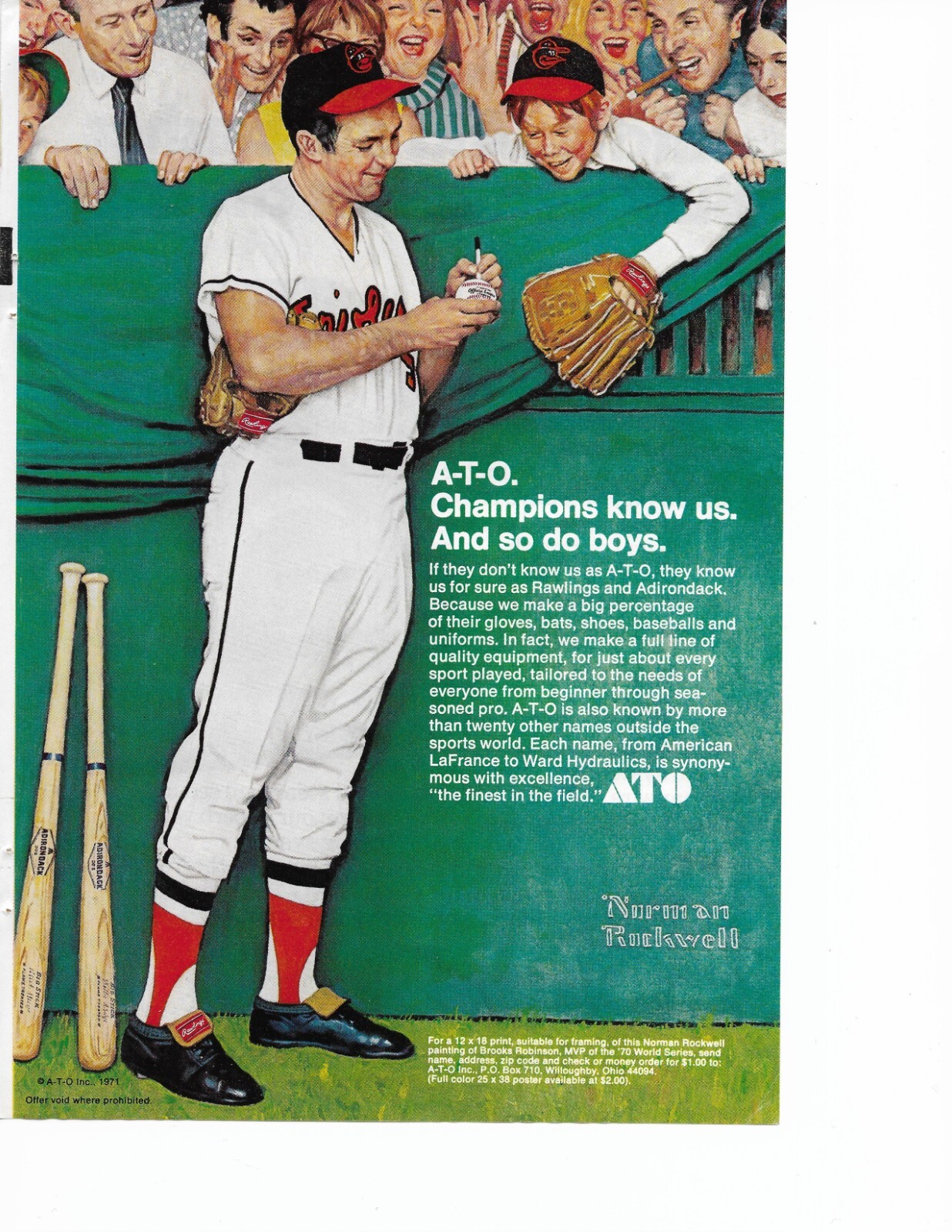 ATO Rawlings Baseball Norman Rockwell Print Ad with Brooks Robinson ...