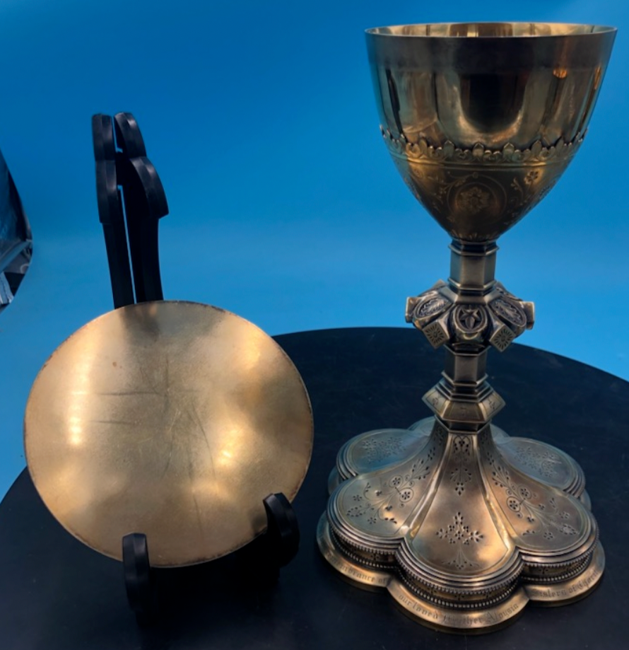 Traditional All French Silver Catholic Churc Chalice & Paten Set, 10 ...