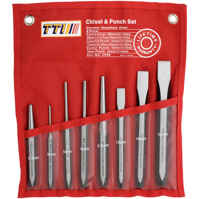 TTI PUNCH & COLD CHISEL SET CPS8, 8Pieces + Wallet, Chrome Vanadium ...