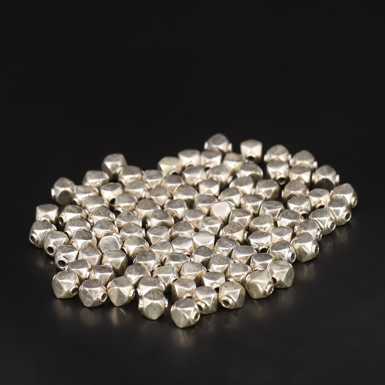 VTG Sterling Silver - Lot of 100 6mm Faceted Cornerless Cube Beads ...