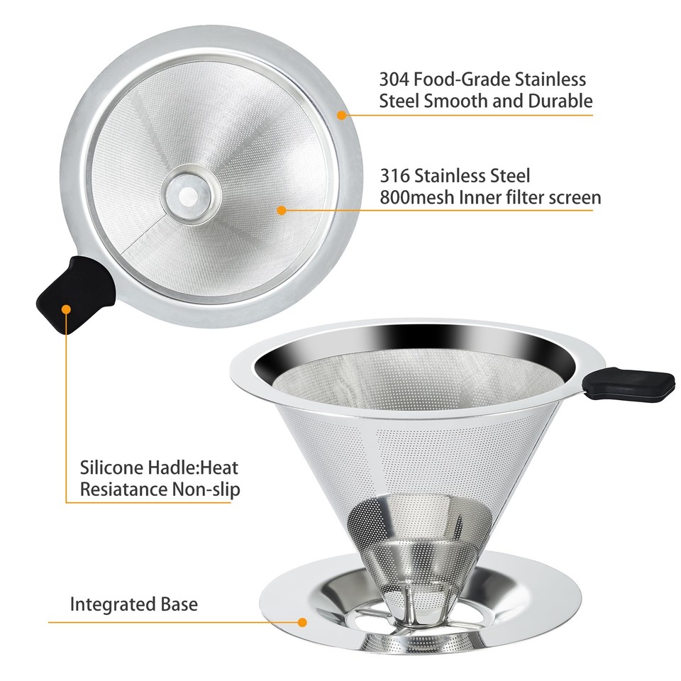 Pour Over Coffee Dripper Slow Drip Paperless Coffee Filter Double Mesh ...
