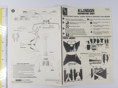 AMT 1979 STAR TREK KLINGON BATTLE CRUISER MODEL KIT ASSY INSTRUCTIONS ...