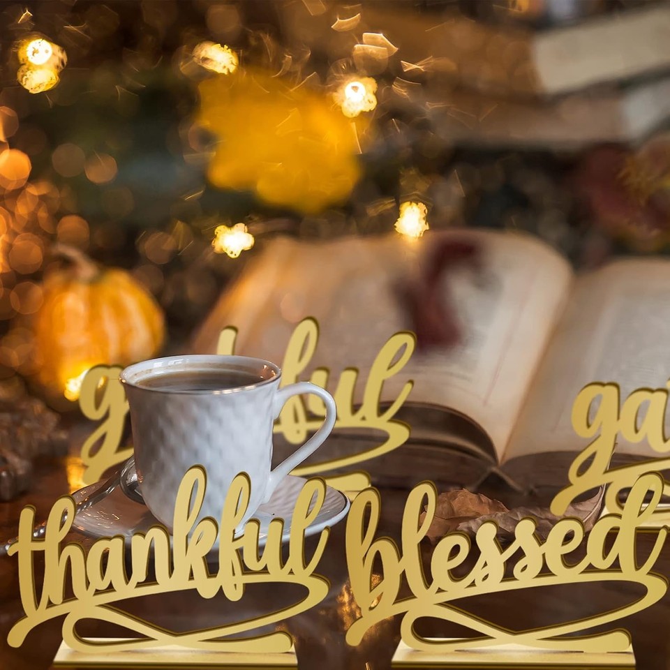 4 Pieces Thanksgiving Fall Letter Table Sign Thankful Grateful | eBay