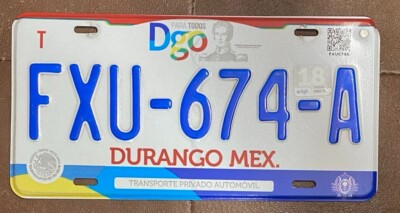 Mexico 2018 DURANGO License Plate # FXU-674-A | eBay