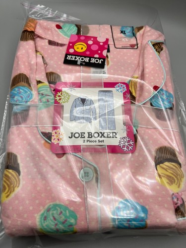 NEW Joe Boxer Pink Cupcake Size XL Women's Flannel 2 Pc Pajama Set Long ...
