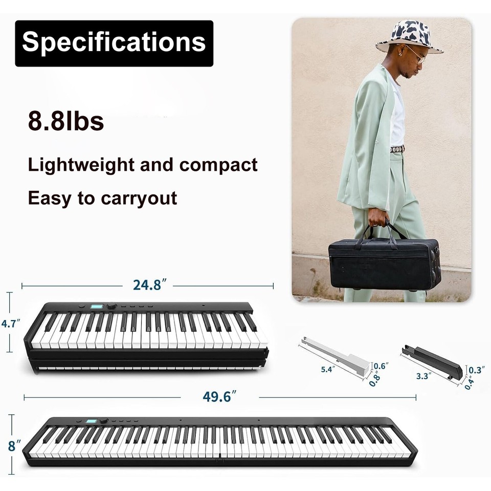 88 Key Fold Electric Piano Keyboard Portable Semi Weighted Full Size ...