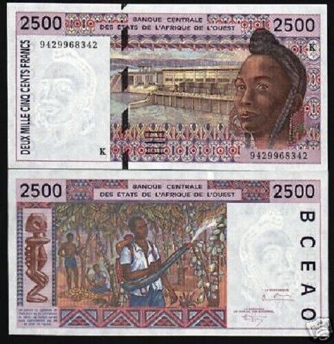 West African States SENEGAL 2500 FRANCS P-712 K 1994 DAM UNC WAS ...
