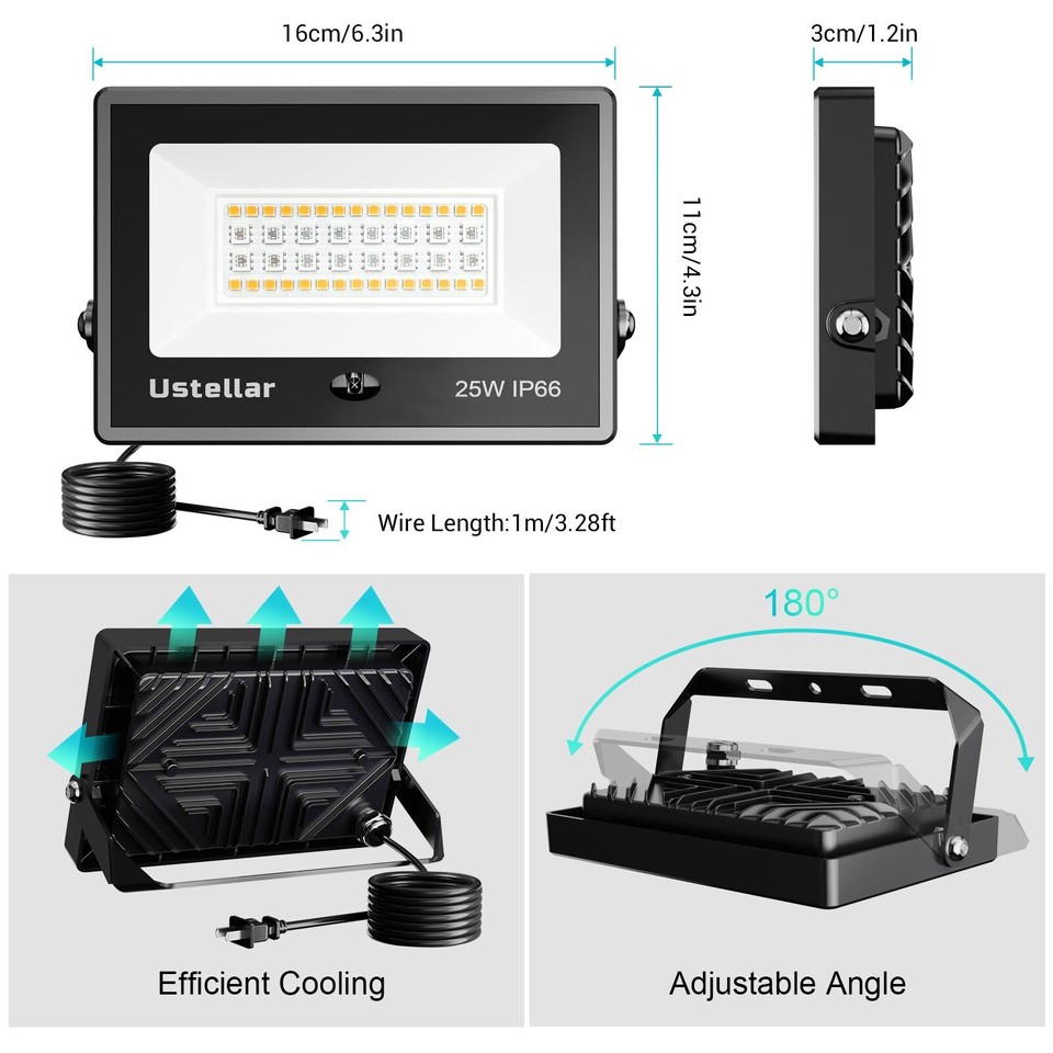 25W LED RGB-W Flood Light for Garden Outdoor IP66 Waterproof IR Remote ...