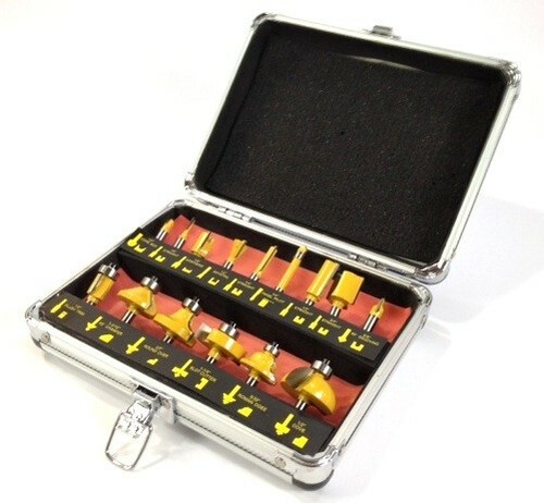 B-Stock Router Bit Set 15 pc Set 1/2" Shank With Aluminum Carrying Case ...