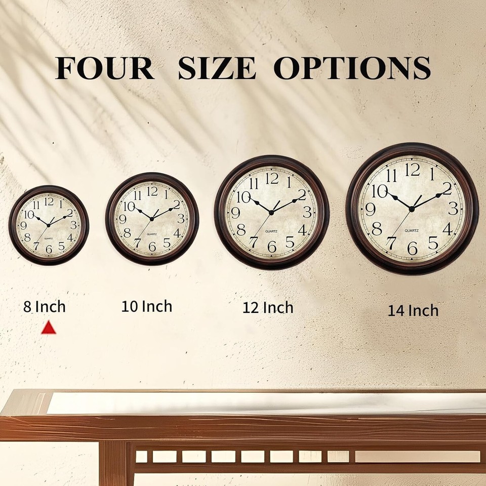 Wall Clock Battery Operated Vintage Silent Non-Ticking Analog Wall ...