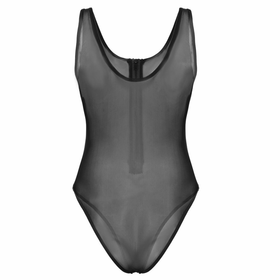 Sexy Womens See Through Swimwear High Cut Bodysuit Mesh Sheer Monokini ...