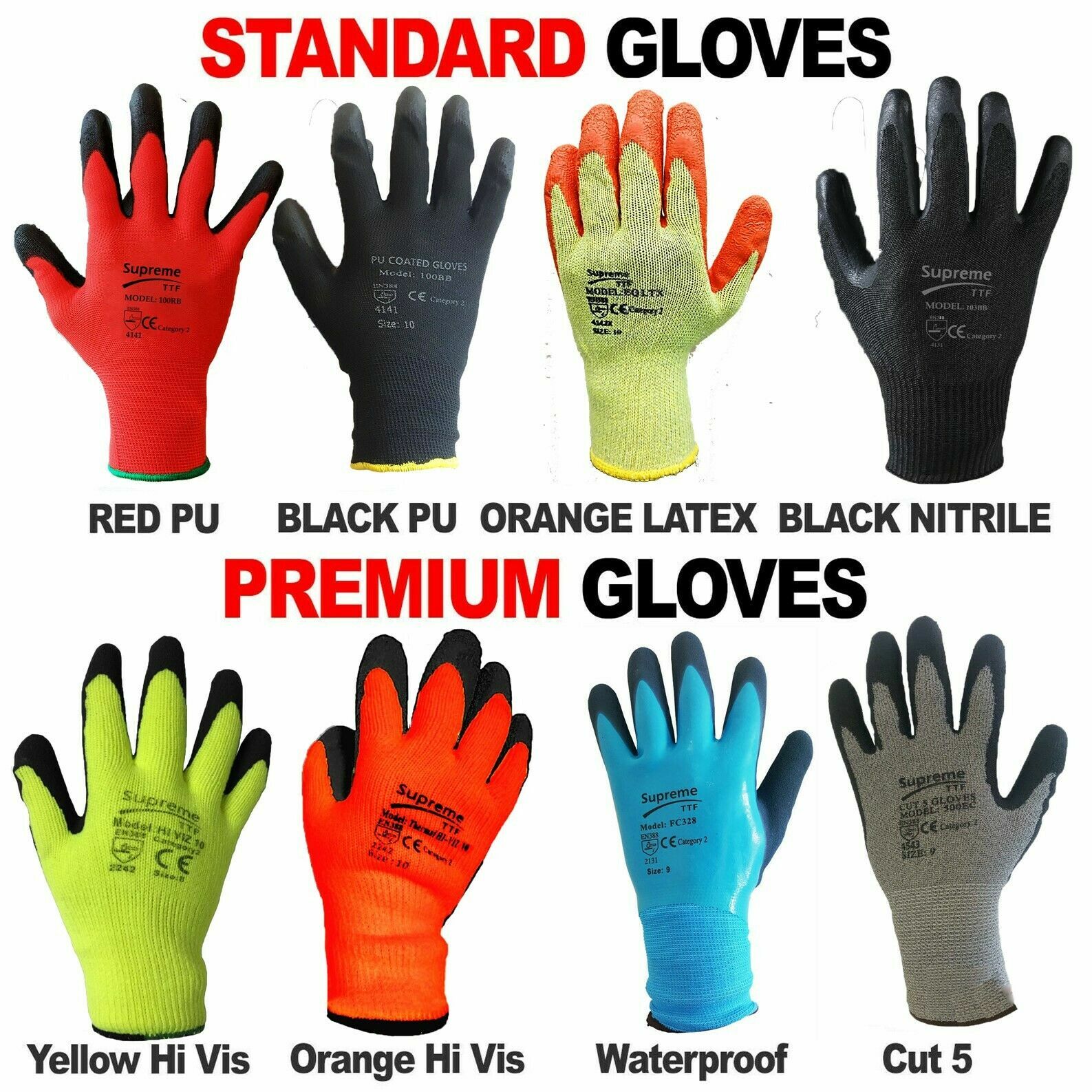 Work Gloves for Builders Construction Gardening, Cut 5 Waterproof Hi ...