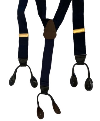 CAS Navy Suspenders W Brass Adjusters & Leather Accents Adjustable Size ...