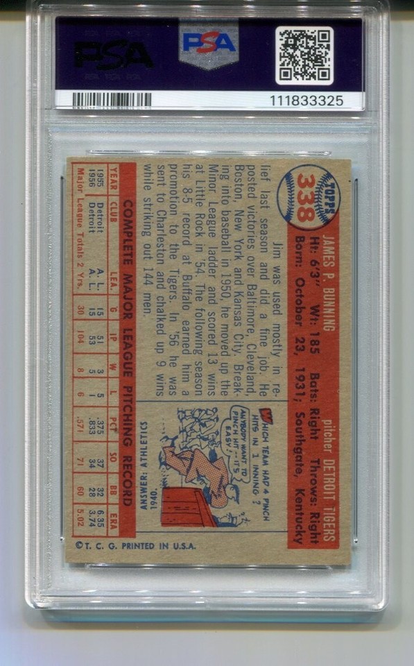 1957 Topps Jim Bunning Rookie Detroit Tigers #338 PSA 7 | eBay