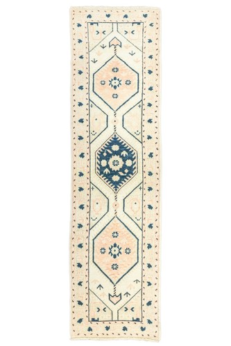 Farmhouse style Turkish runner-Oushak rug in cream, blue and pink 2 ...