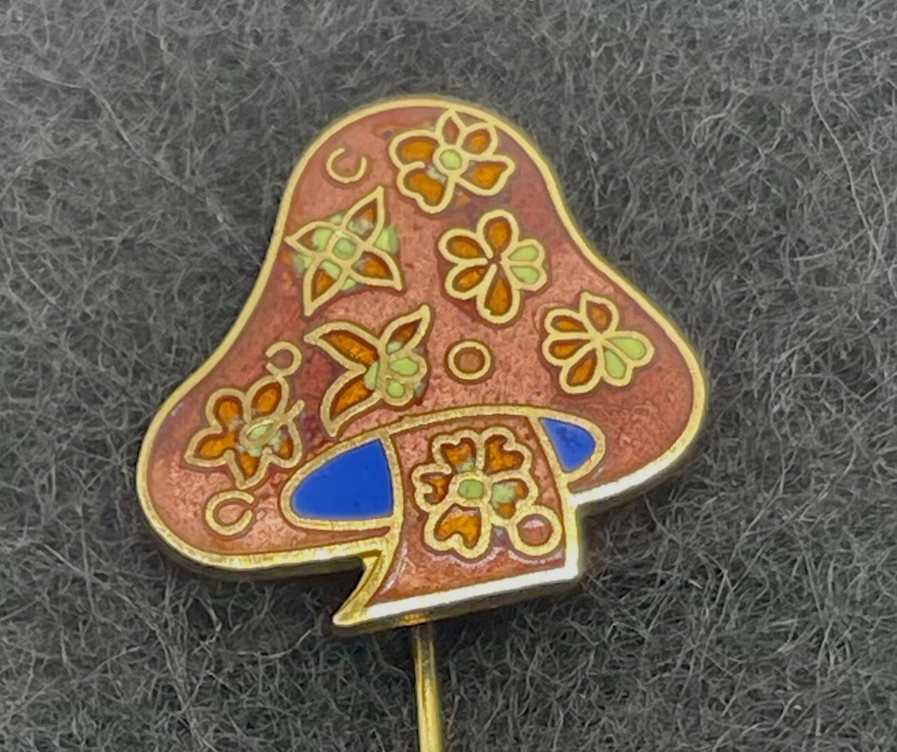 Vintage Gold Tone Cloisonné Mushroom Shroom Stickpin Lapel Stick Pin ...