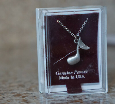 Vintage Pewter Metal Necklace Clef Note Musical Pendant | eBay