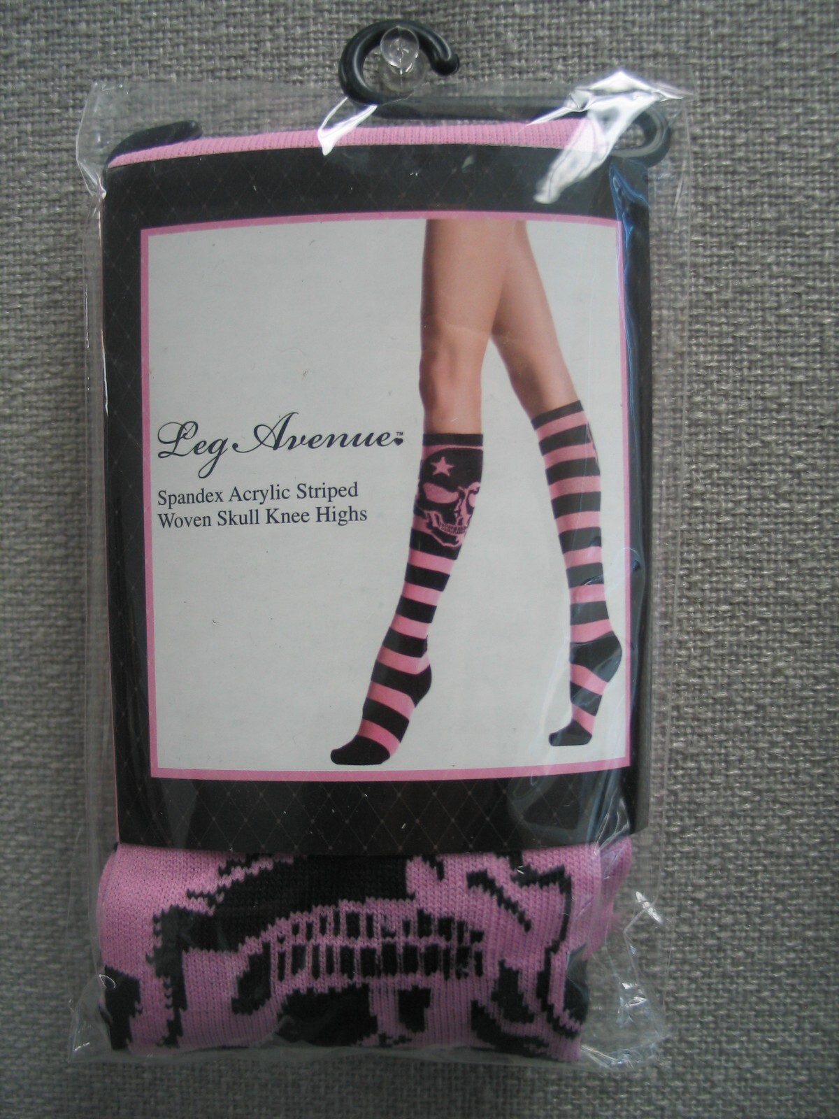 PUNK GOTHIC SPANDEX ACRYLIC STRIPPED WOVEN SKULL KNEE HIGHS IN PINK OR ...
