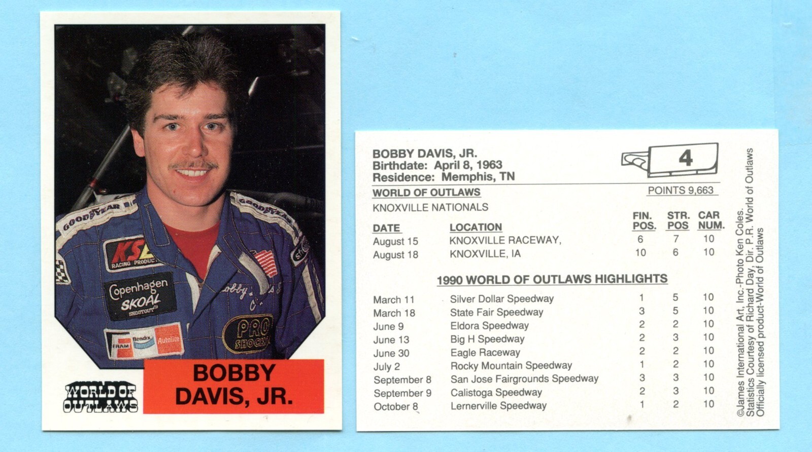 1990 World of Outlaws - Bobby Davis, JR - 4 | eBay