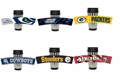 NFL Football Stainless Steel Travel Mug Rubberized Wrap 3D Team Logo 15 ...