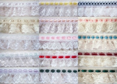 3 Yards Satin Ribbon Beaded Top 1 3/4" Wide Gathered Lace | eBay