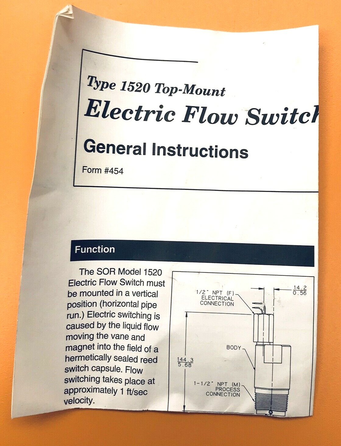 NEW SOR 1520C-F5A-C-W1-EF-RRX ELECTRIC FLOW SWITCH 110VAC 1A 1500PSI 400°F | eBay