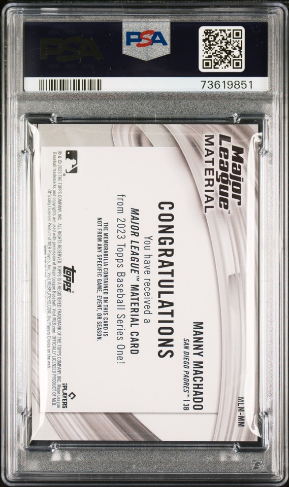 2023 TOPPS MAJOR LEAGUE MATERIAL RELICS #MLMMM MANNY MACHADO PSA 8 | eBay