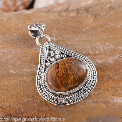 NIB $99.99 Genuine Indian Script Stone Pendant in 925 Sterling Silver E ...