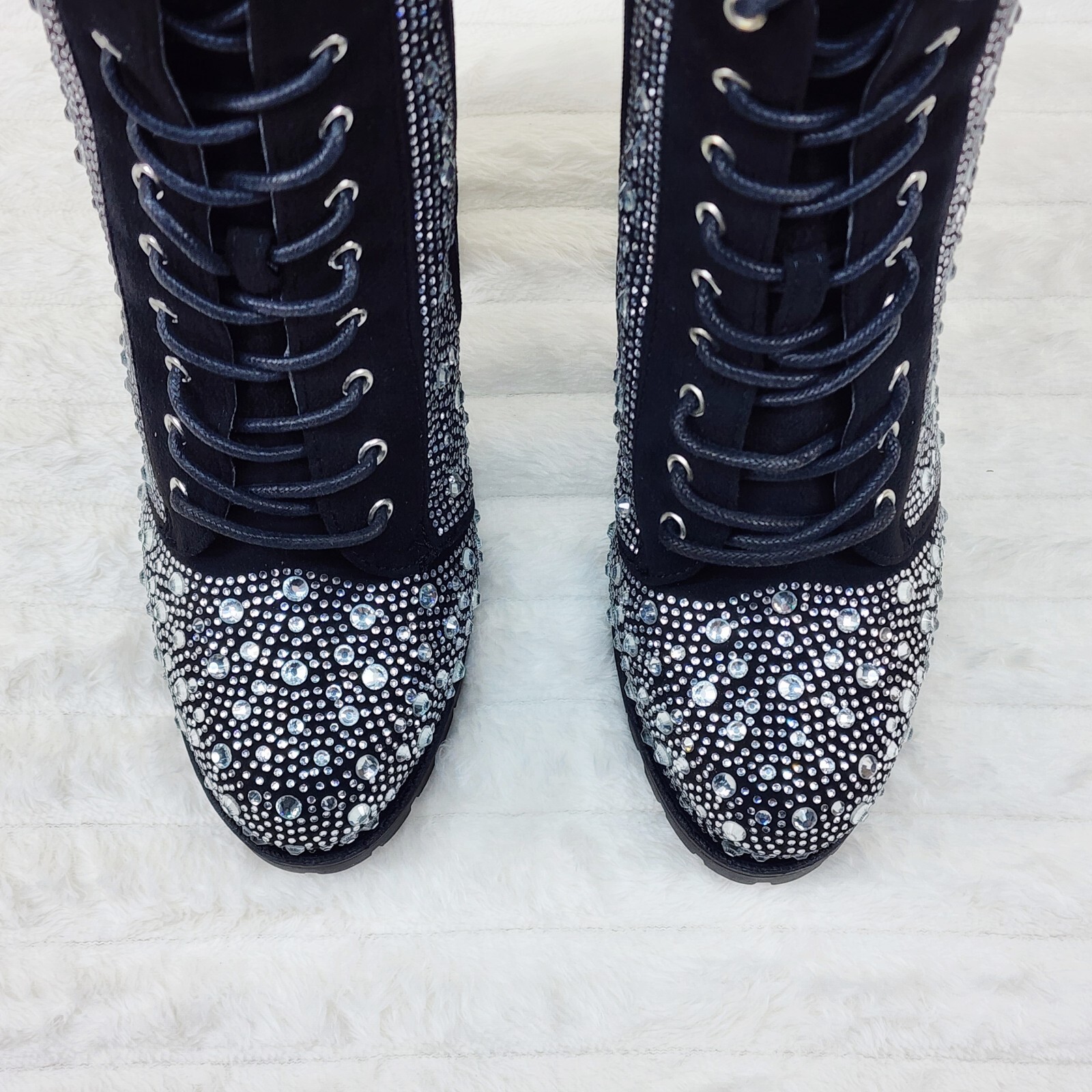 Wild Diva Vivian 15A Rhinestone Chunky Heel Platform Ankle Boots Black ...