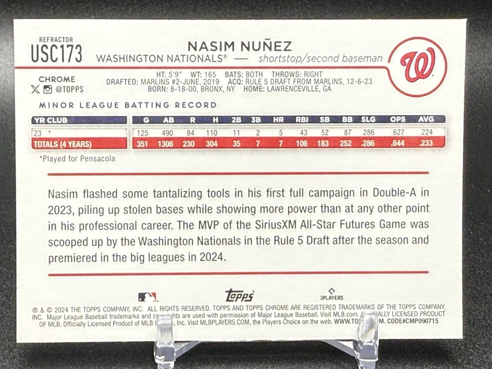 2024 Topps Chrome Nasim Nunez Rookie Refractor #USC173 Washington ...
