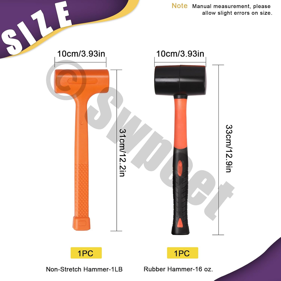 2Pcs 16Oz+1Lb Rubber Mallet Hammer, Low Recoil Rubber Hammer with Solid ...