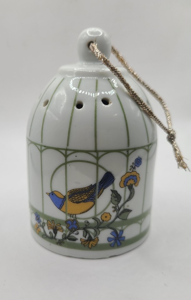 Vtg Ceramic Bird Birdcage Pomander Bell Shaped Potpourri Container 4 ...