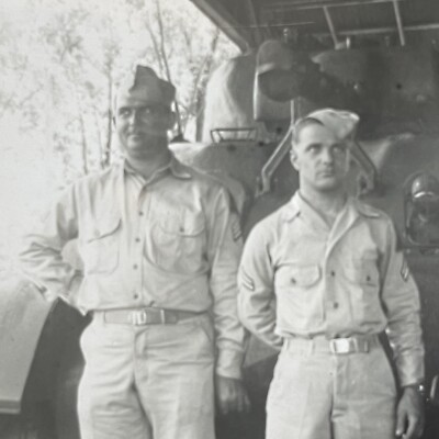 Military soldiers Confused Standing In Front Of Tank vtg photograph ...