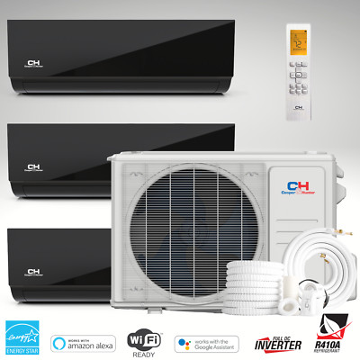36000 BTU MidNight Tri 3 Zone Mini Split Heat Pump Air Conditioner ...