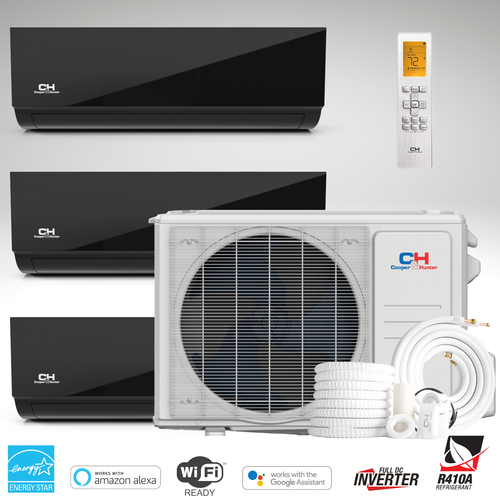 36000 BTU MidNight Tri 3 Zone Mini Split Heat Pump Air Conditioner ...