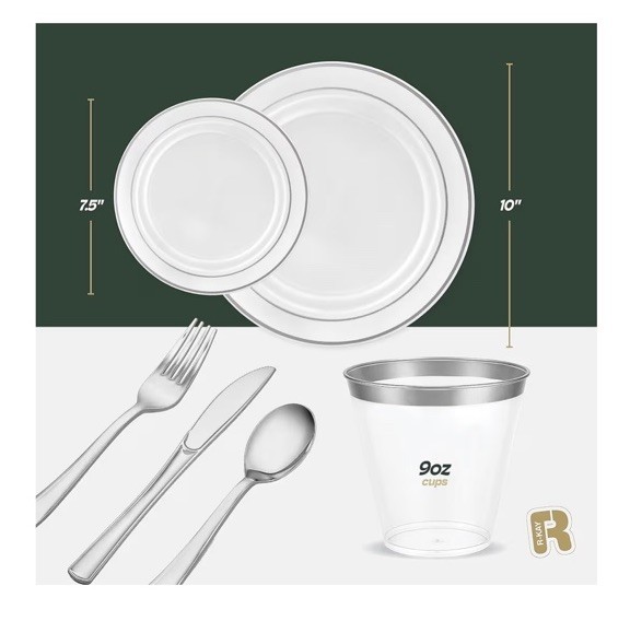 600pcs Silver Plastic Dinnerware Set Of 100 Guest Silver Plastic Plates ...