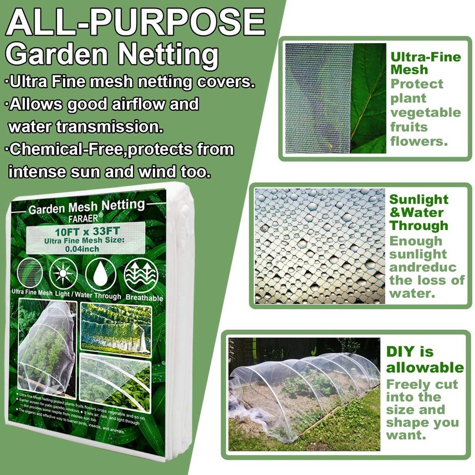 Garden Netting, Plant Covers 10x33Ft Net Ultra Fine Mesh Protection ...