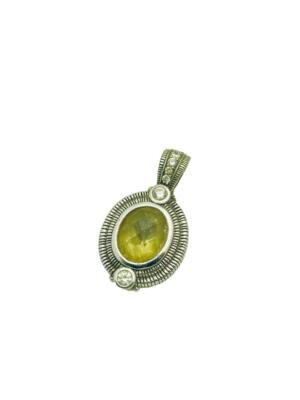 Judith Ripka Sterling Clear CZ Pale Green Oval Faceted Stone Pendant ...