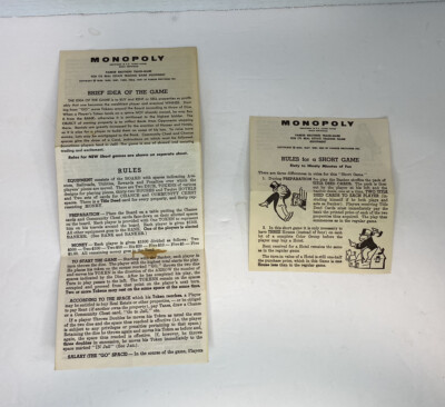 Monopoly 1961 vtg Board Game Rules & Instruction Manual ONLY - Parker ...
