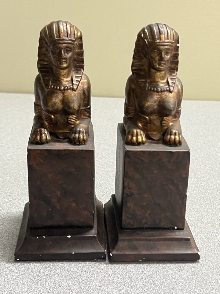 H 8” antique bookends Egyptian Egypt Sphinx Pharaoh bookend | eBay